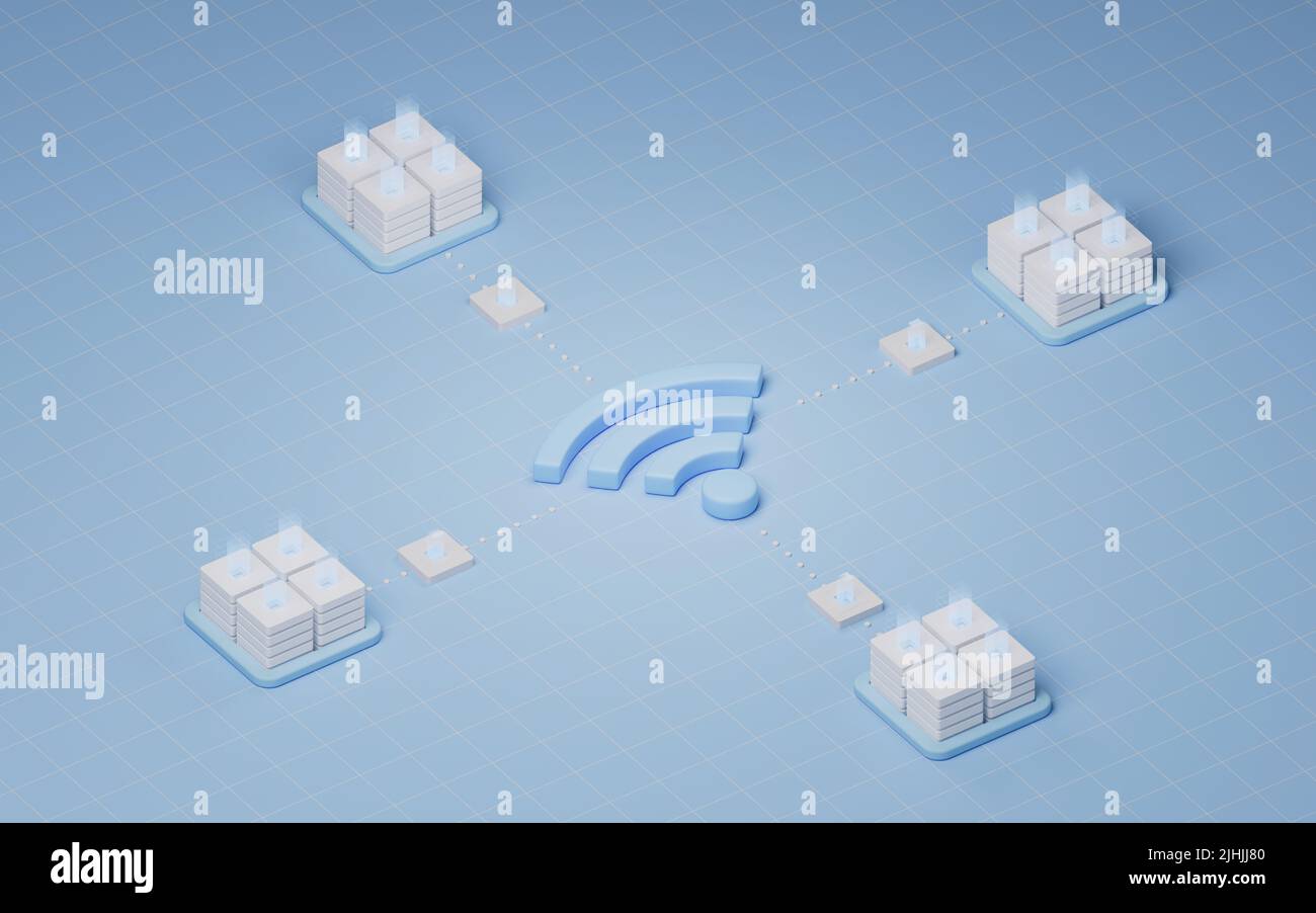 Wireless network technology with wifi sign, 3d rendering. Computer ...
