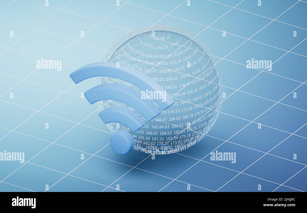 Wireless network technology with wifi sign, 3d rendering. Computer ...