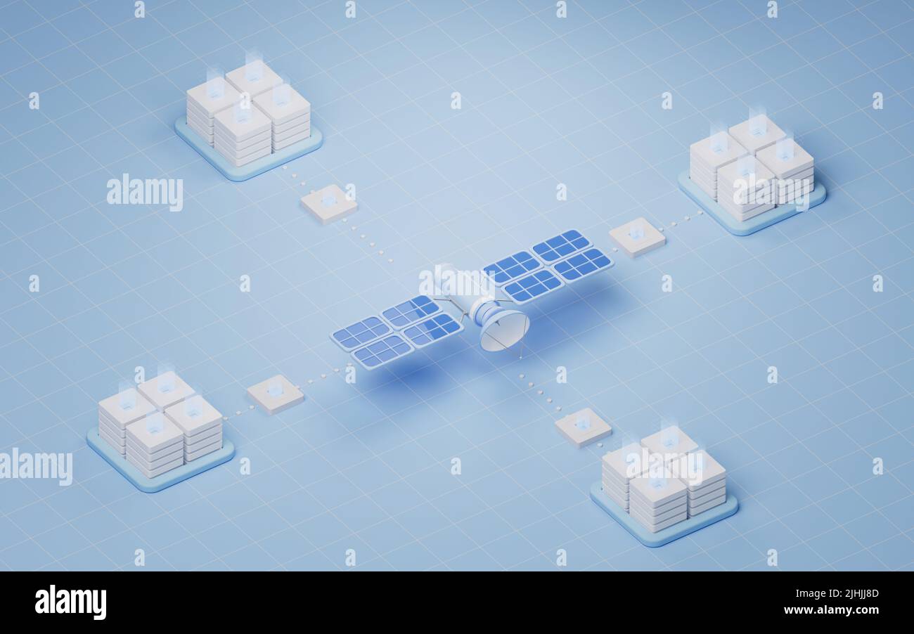 Space orbital satellite, aerospace and communications concept, 3d ...