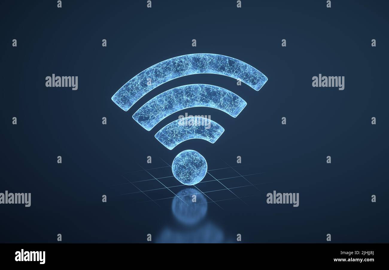 Wireless network technology with wifi sign, 3d rendering. Computer ...
