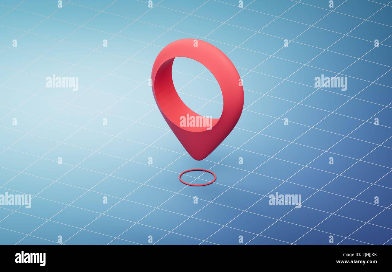 Location mark with blue grid background, 3d rendering. Computer digital ...