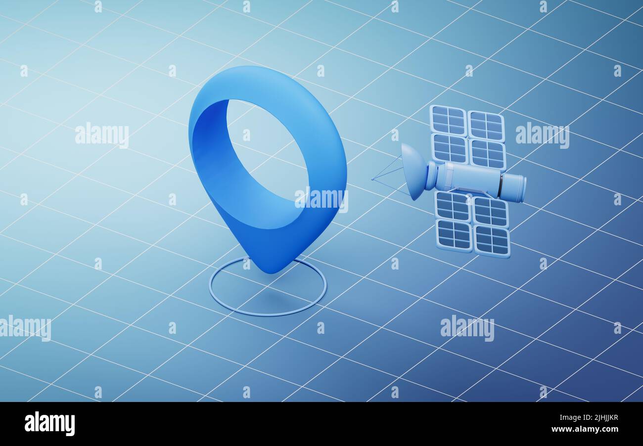 Location mark with satellite, 3d rendering. Computer digital drawing ...