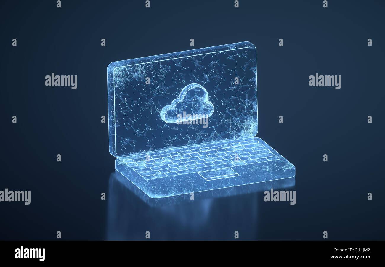 Laptop with blue digital lines structure, 3d rendering. Compute digital ...