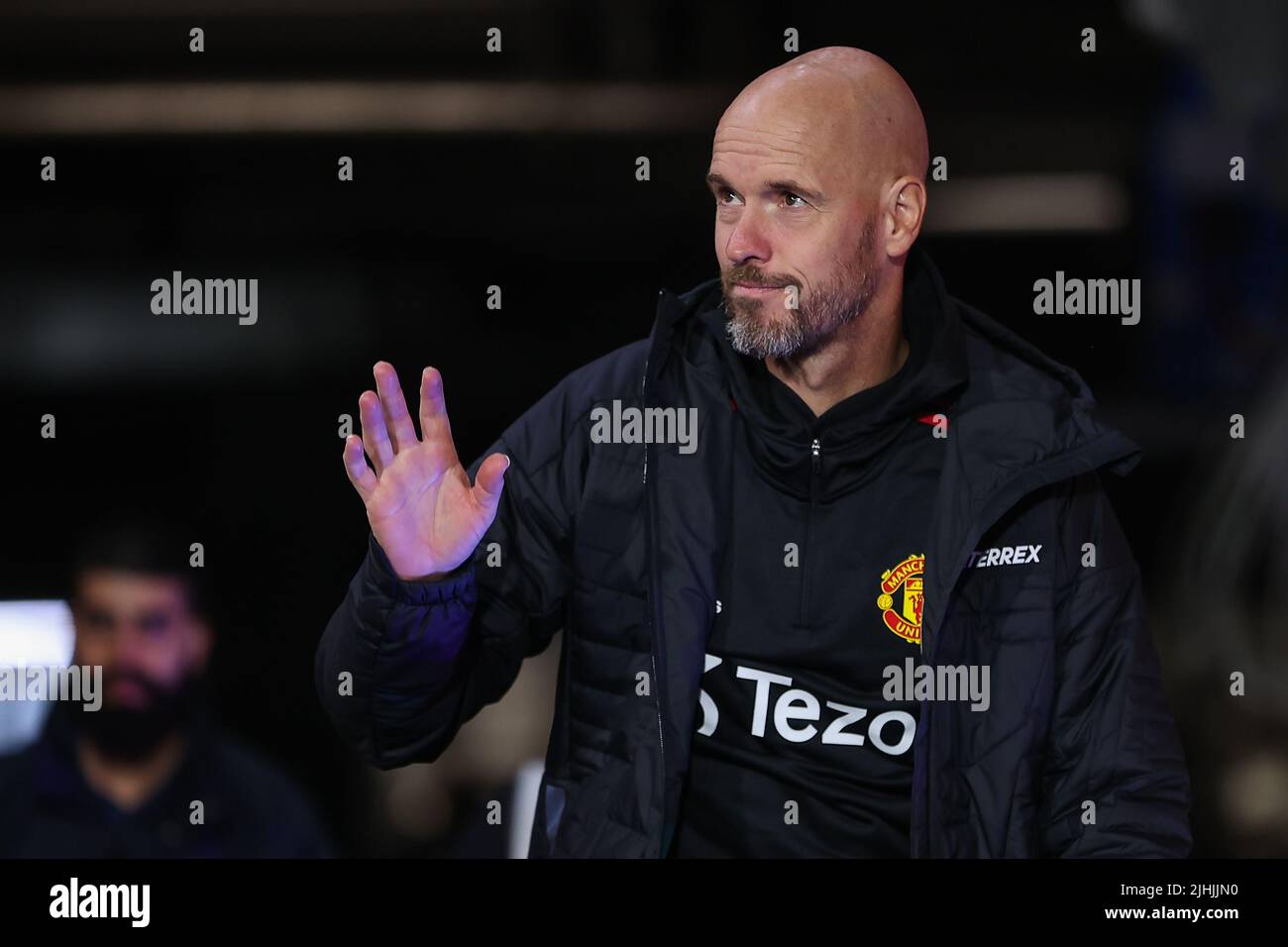 Erik ten Hag manager of Manchester United waves to fans as he heads ...