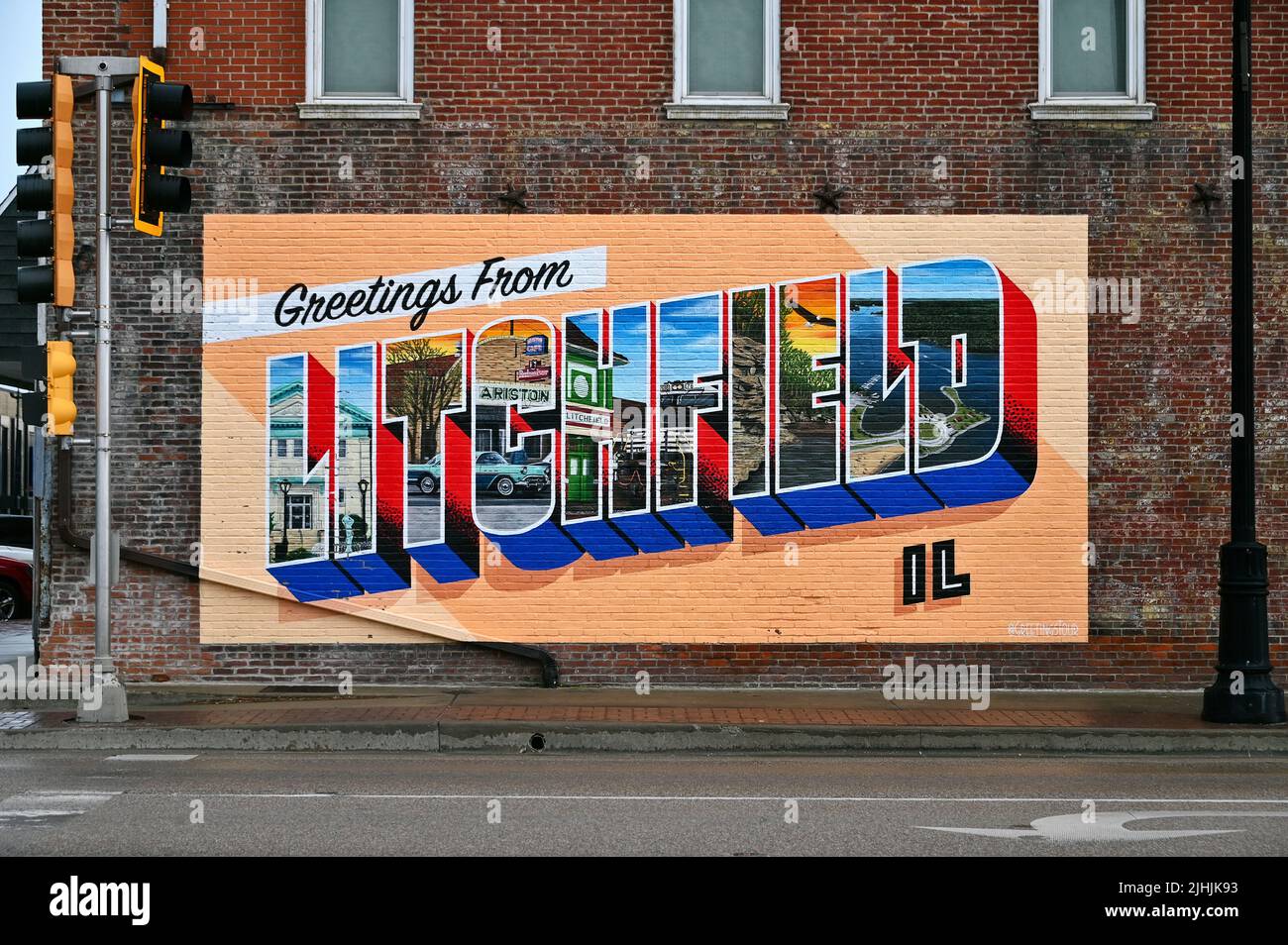 Mural, Greetings from Litchfield, Illinois, United States of America ...