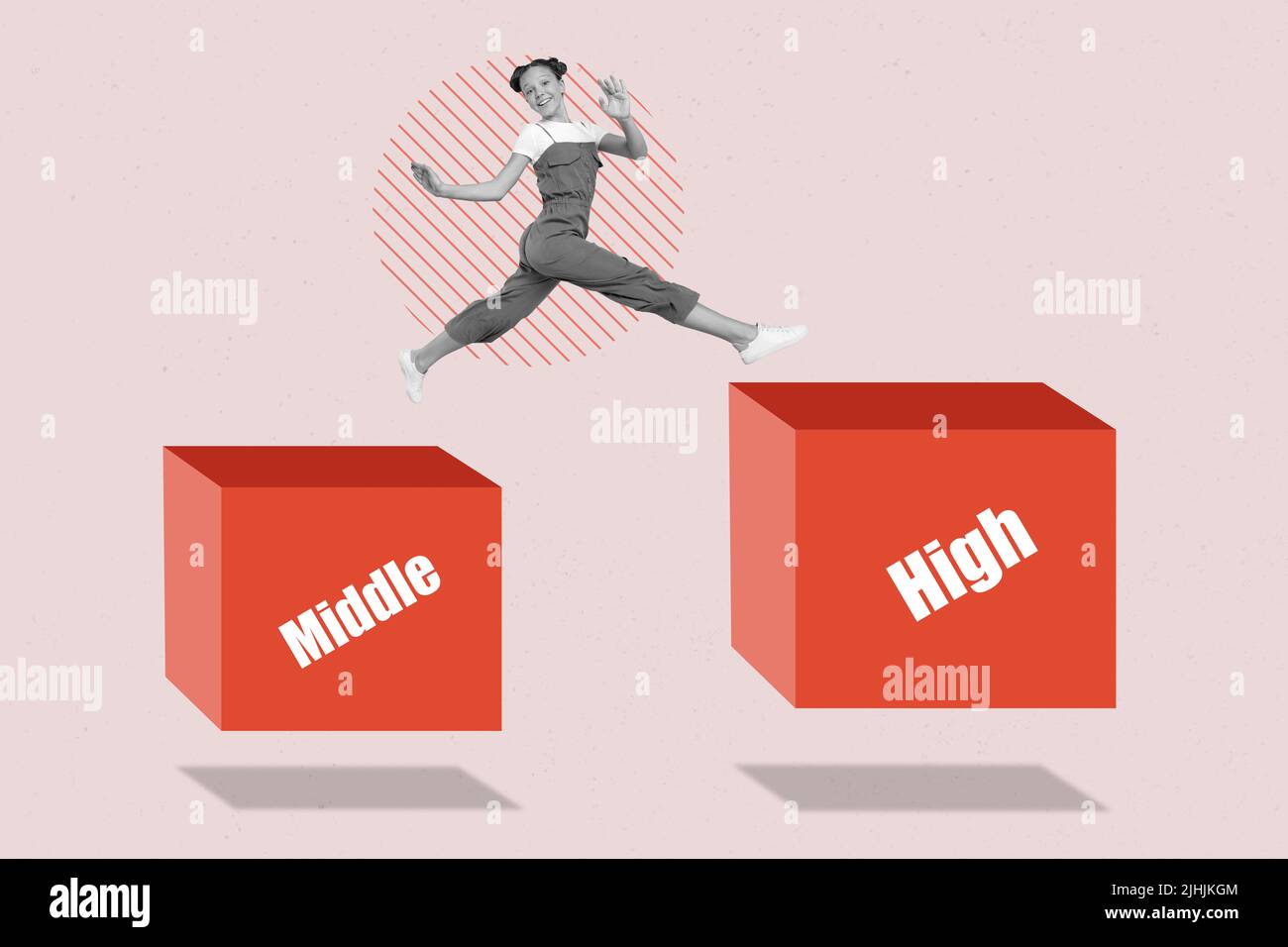 Composite collage image of happy crazy girl black white colors jump ...