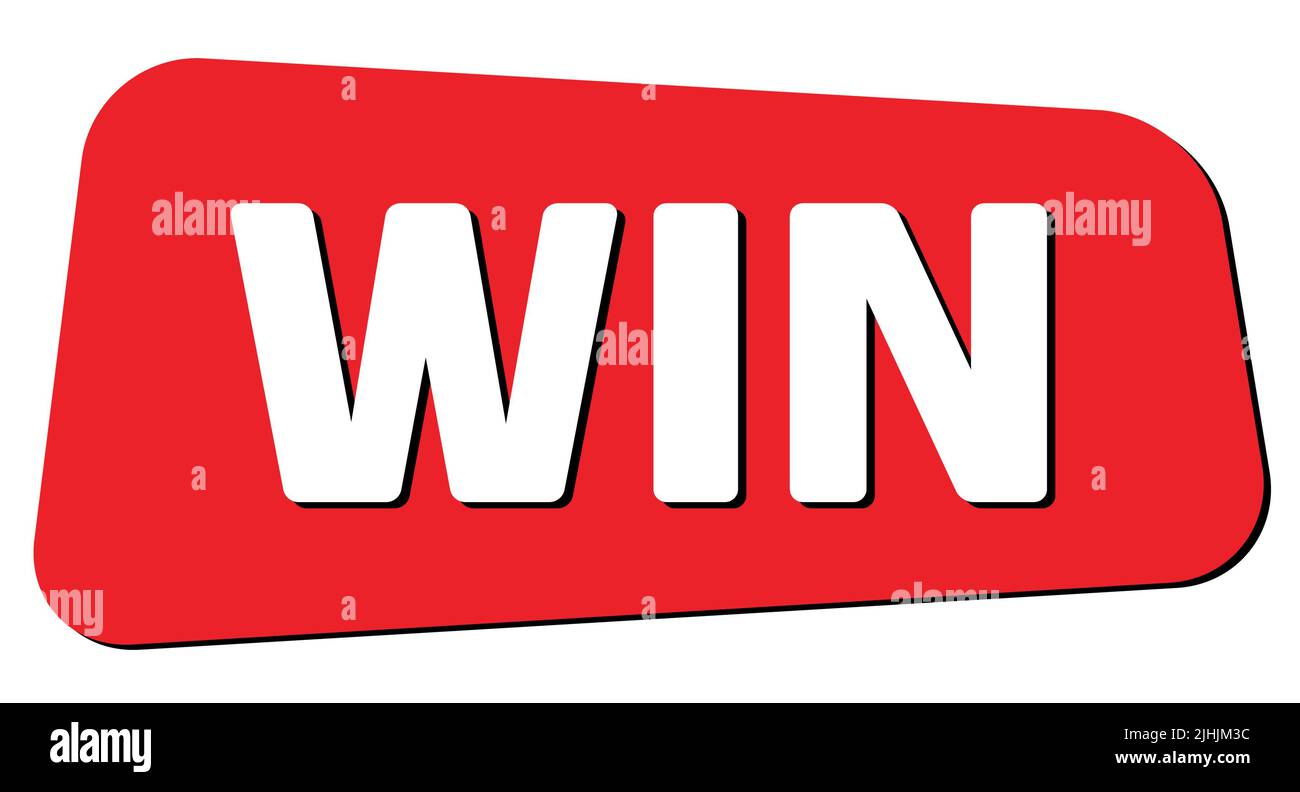 WIN text written on red trapeze stamp sign Stock Photo - Alamy