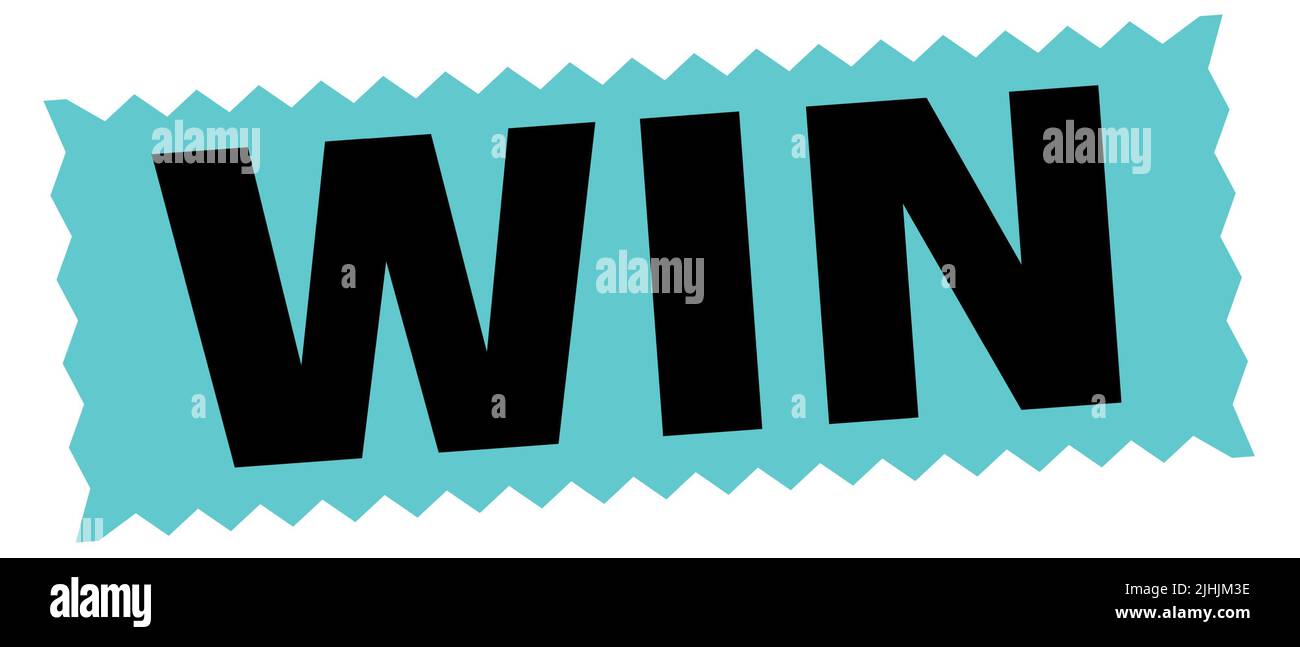 WIN text written on blue-black zig-zag stamp sign Stock Photo - Alamy