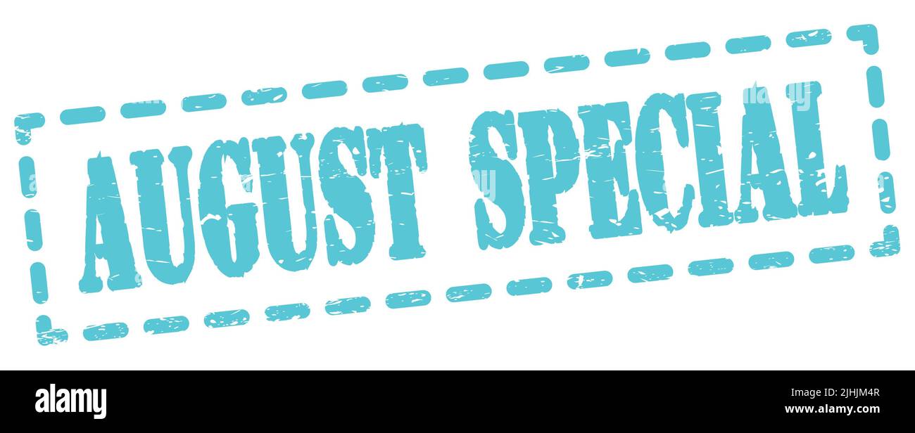 AUGUST SPECIAL text written on blue dash stamp sign Stock Photo - Alamy