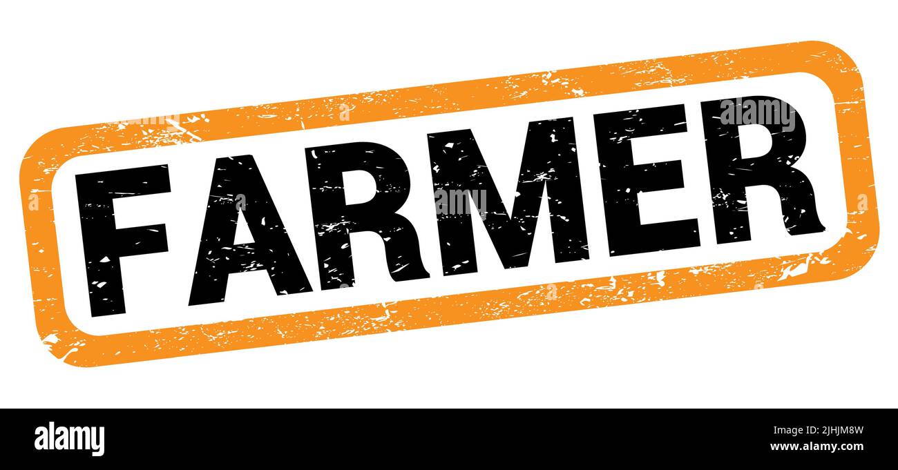 FARMER text written on orange-black rectangle stamp sign Stock Photo ...