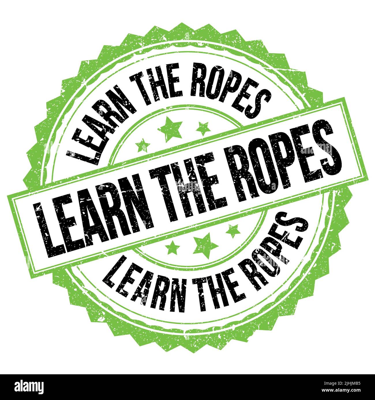 LEARN THE ROPES text written on green-black round stamp sign Stock ...