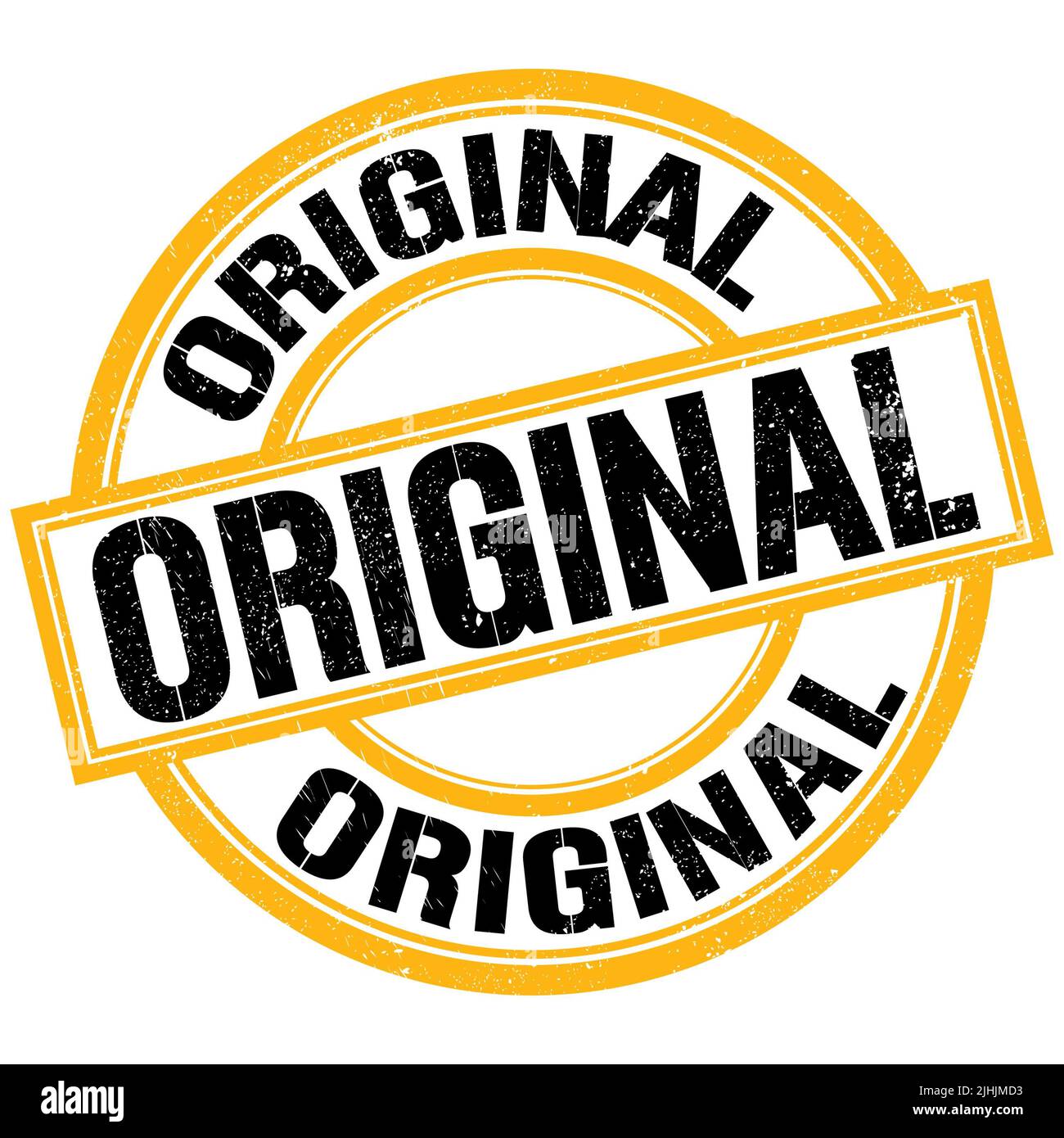 ORIGINAL text written on yellow-black round stamp sign Stock Photo - Alamy