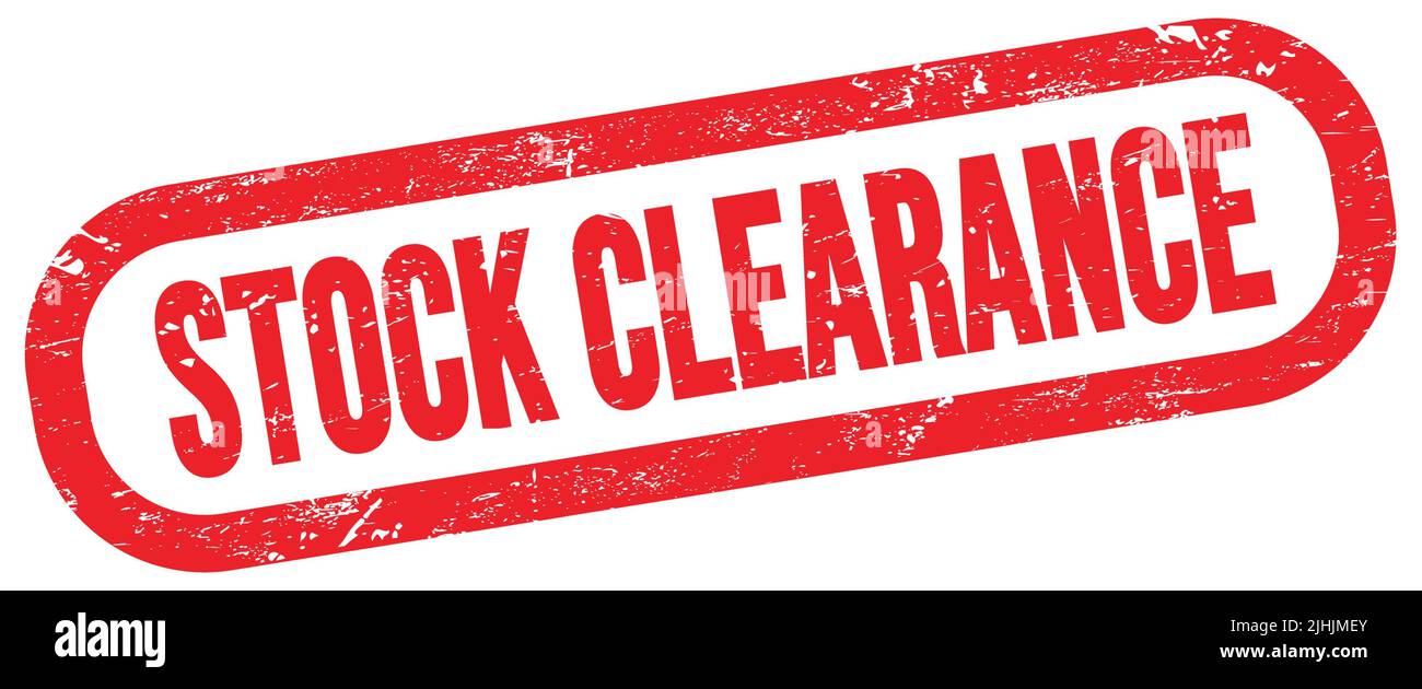 STOCK CLEARANCE, text on red rectangle stamp sign Stock Photo - Alamy