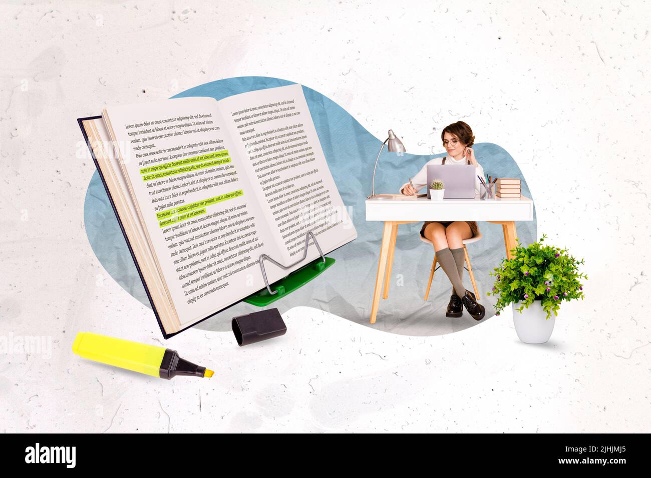 Creative abstract template graphics image of happy smiling lady online ...