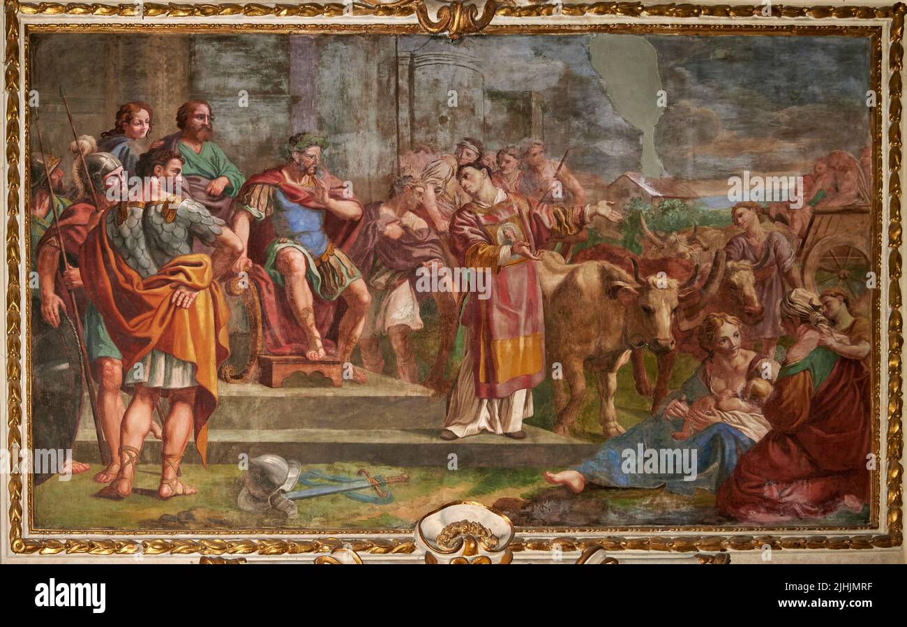 San Lorenzo davanti al Pretore di Roma - affresco - Roberto De Longe ...