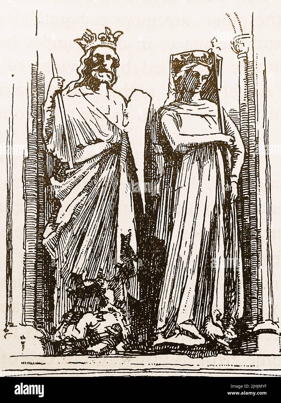 A 1930's sketch of statues of King Edward I and Queen Eleanor (of ...