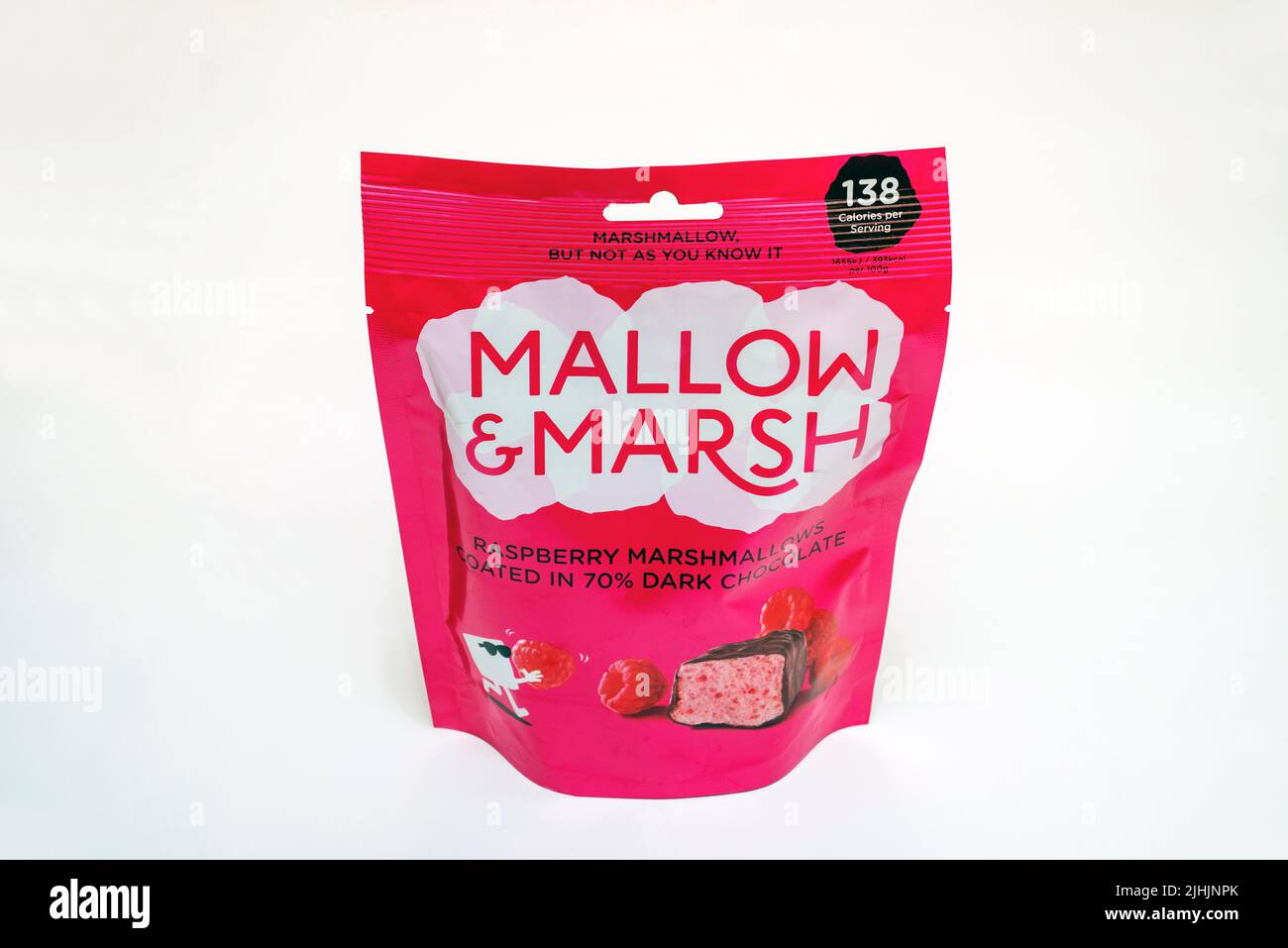 Mallow and Marsh raspberry marshmallows coated in dark chocolate Stock ...