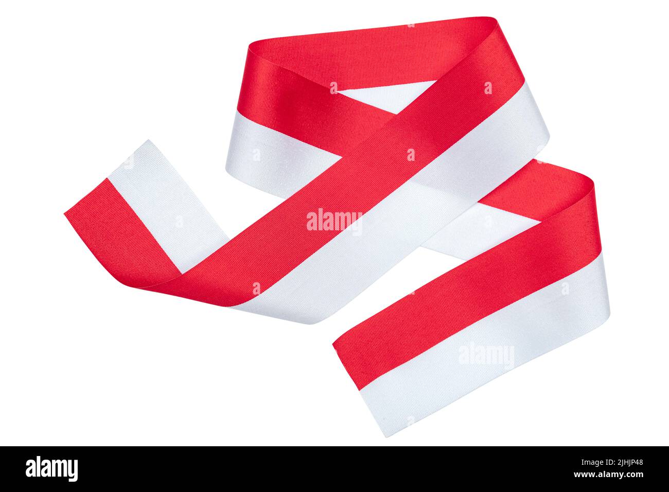 Ribbon with the red and white color of the Indonesian flag isolated ...