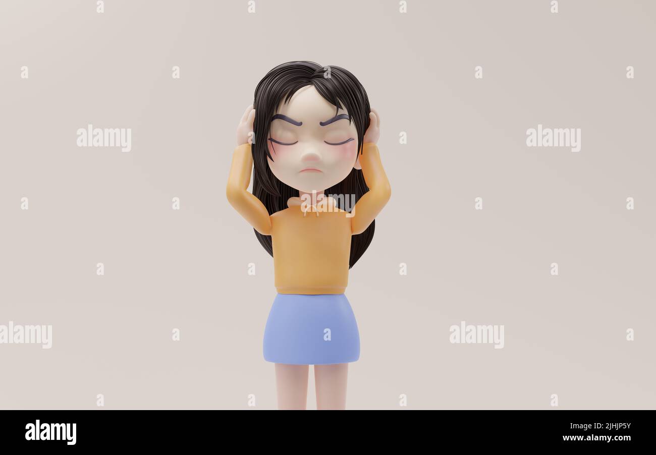 Little girl with depression mood, 3d rendering. Computer digital ...