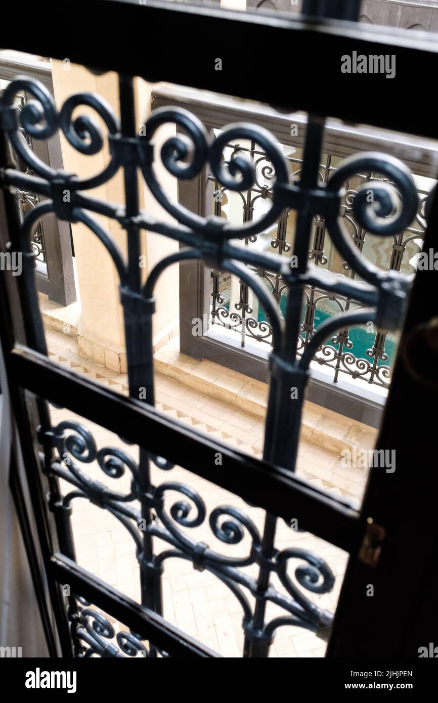 Black metal fence on an indoor window handmade in moroccan style Stock ...