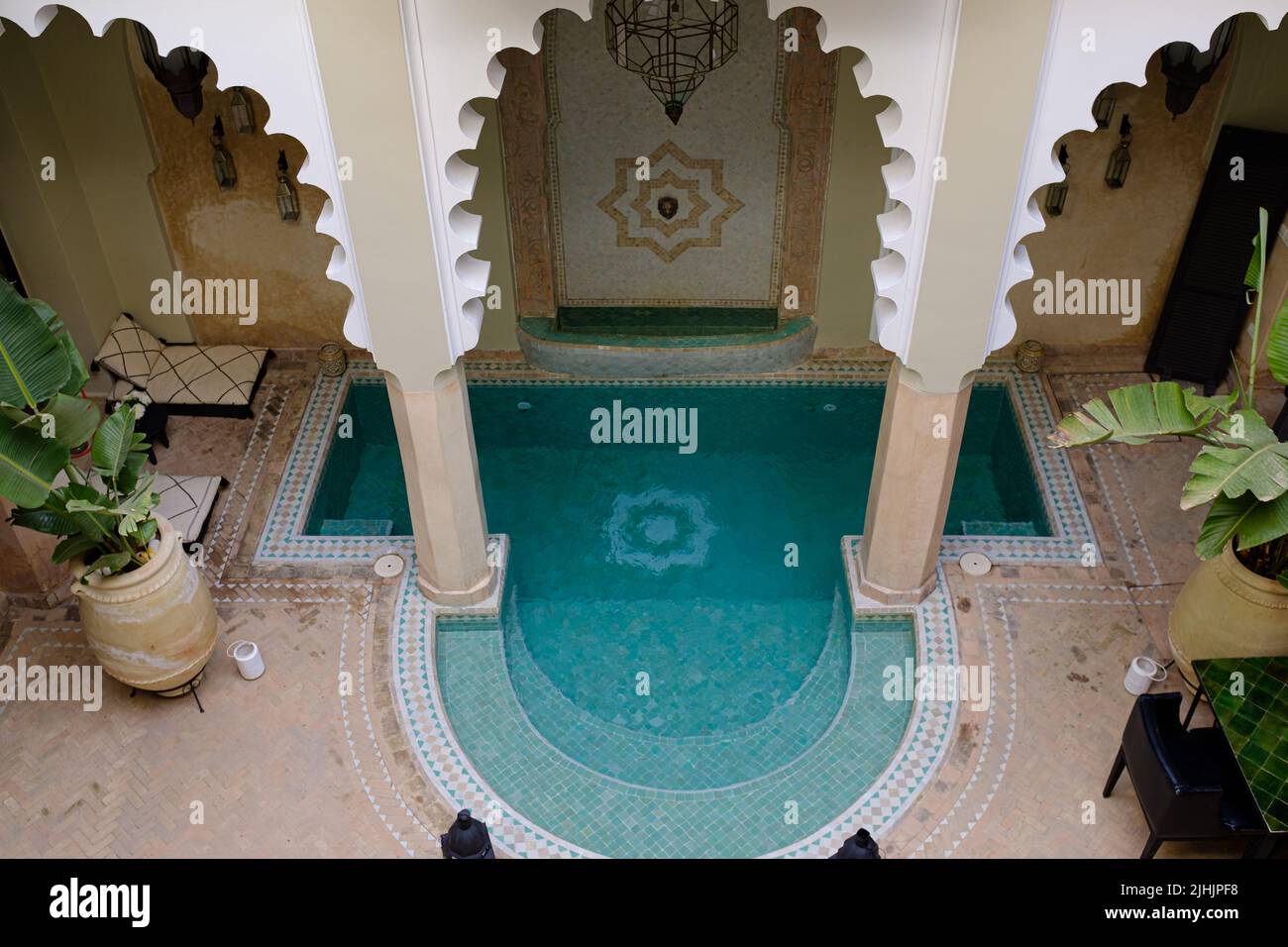 Arabian style patio pool in a typical Riyad house in Marrakesh, Morocco ...