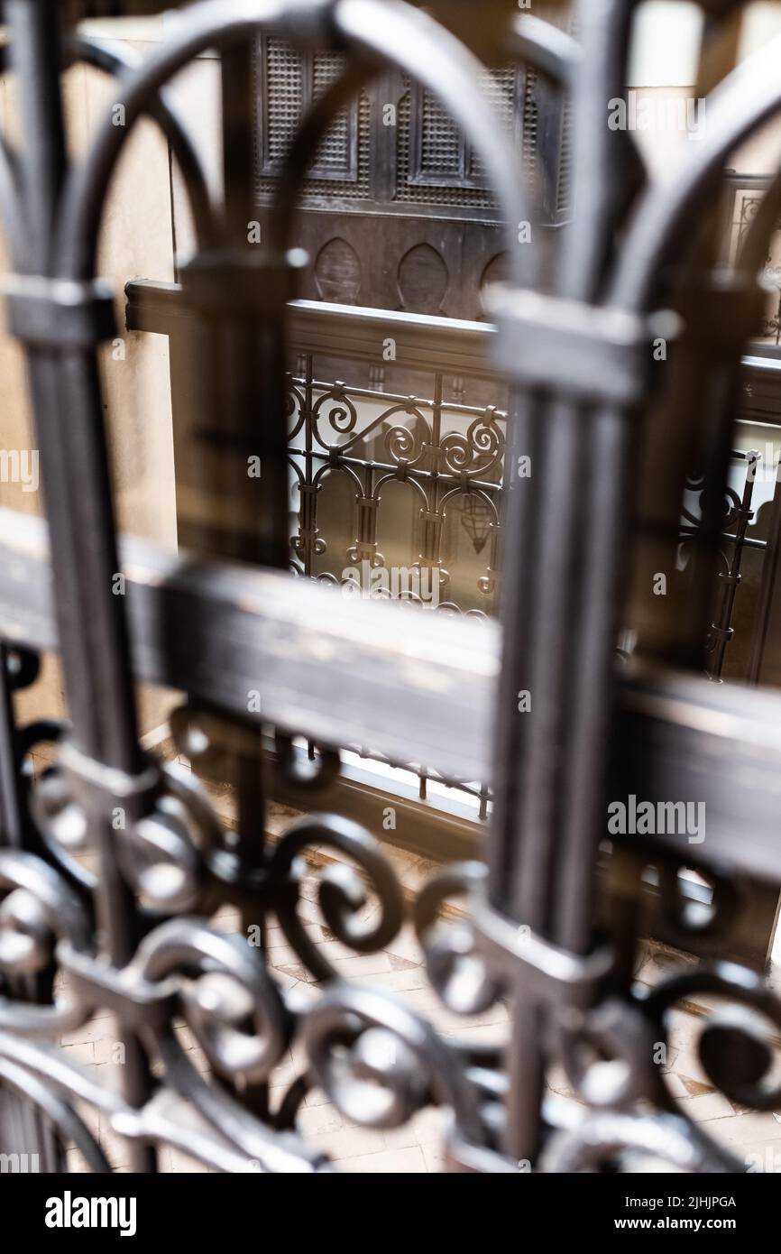 Black metal fence on an indoor window handmade in moroccan style Stock ...