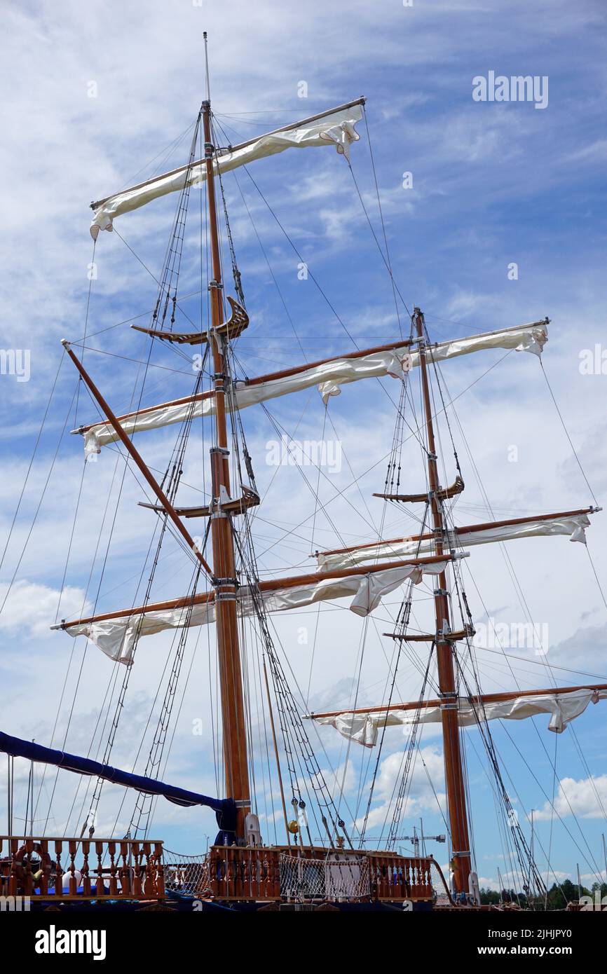 Wooden tall ship standing in port Stock Photo - Alamy