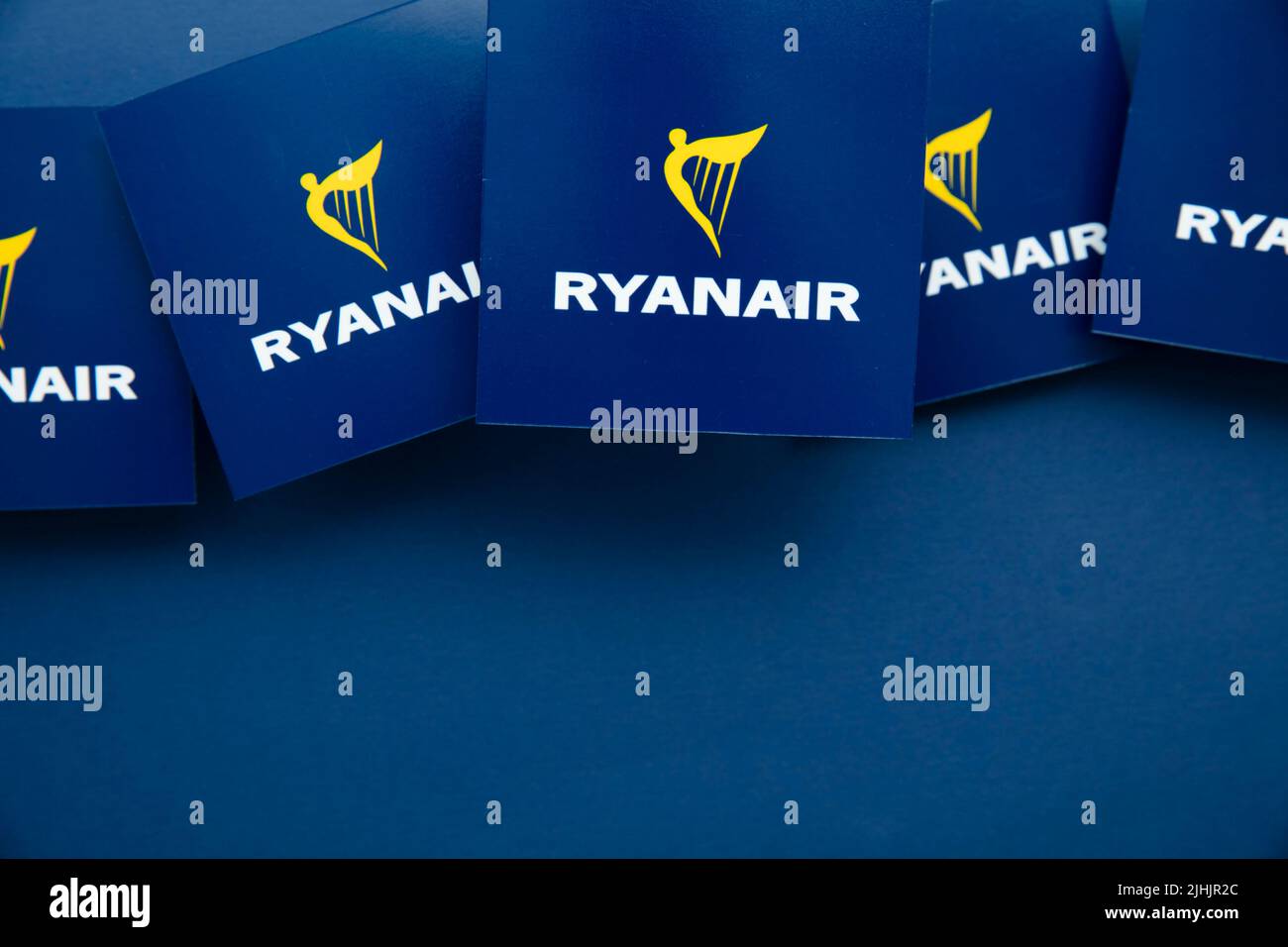 LONDON, UK - July 2022: Ryanair airline company logo. Ryanair are a ...