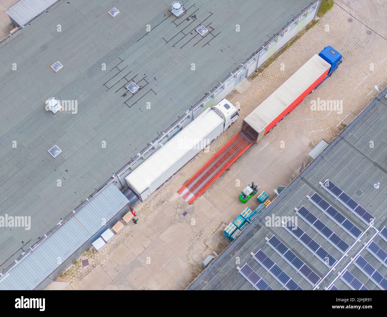 Aerial Shot of Industrial Warehouse/ Storage Building/ Loading ...