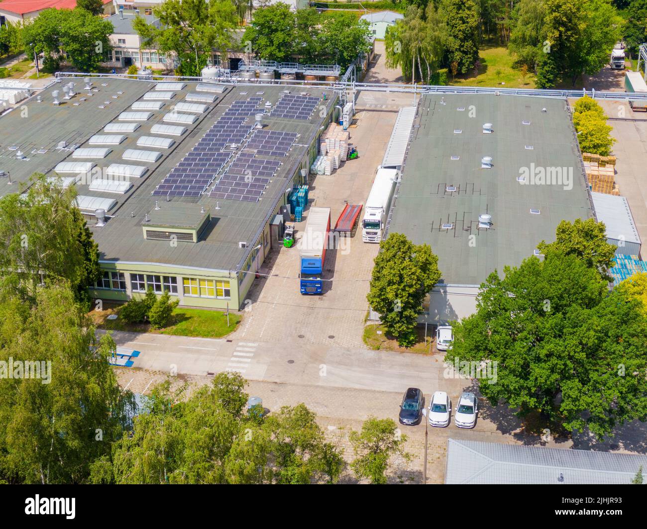 Aerial Shot of Industrial Warehouse/ Storage Building/ Loading ...