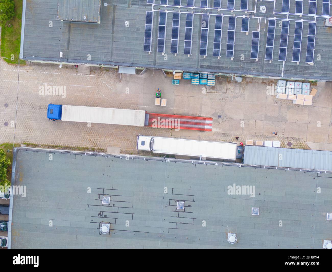 Aerial Shot of Industrial Warehouse/ Storage Building/ Loading ...