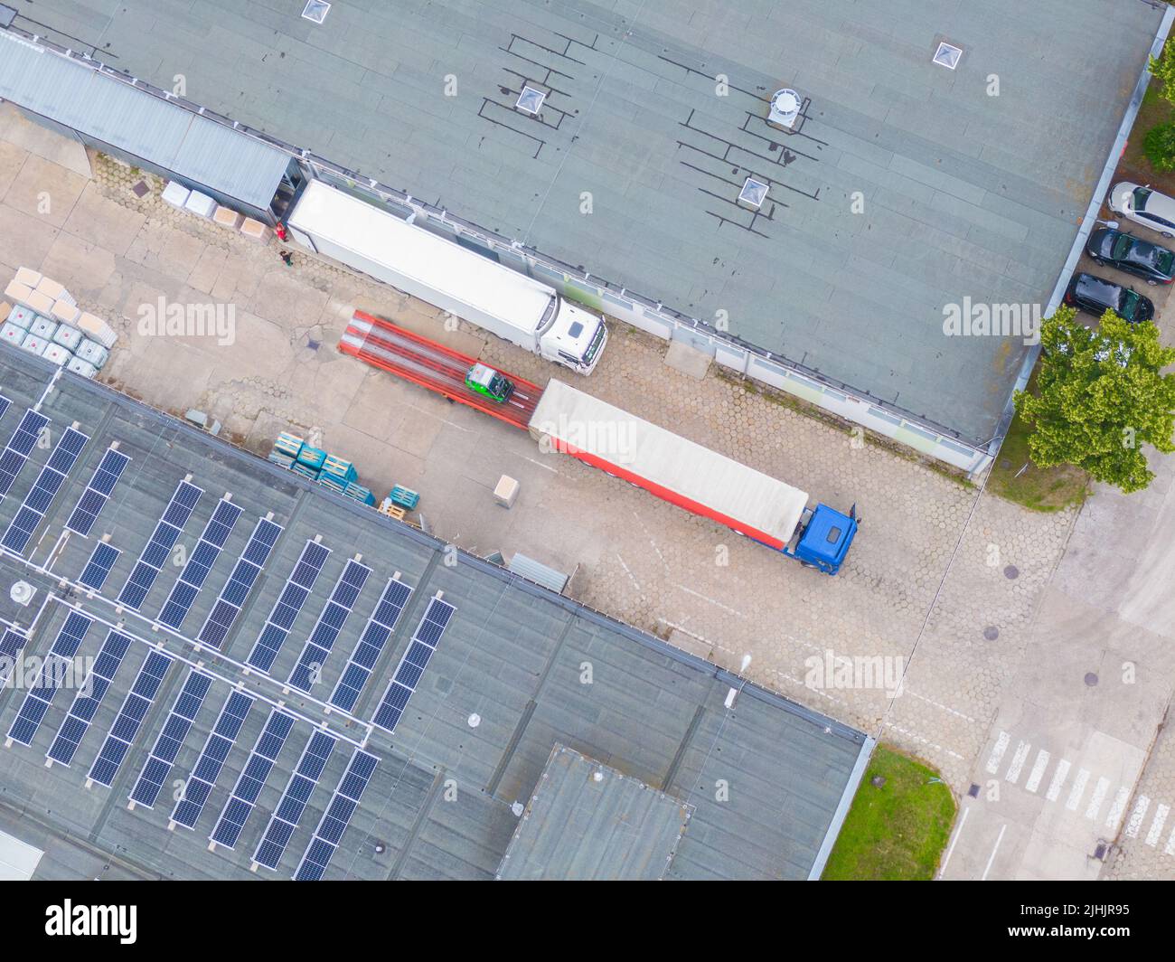 Aerial Shot of Industrial Warehouse/ Storage Building/ Loading ...