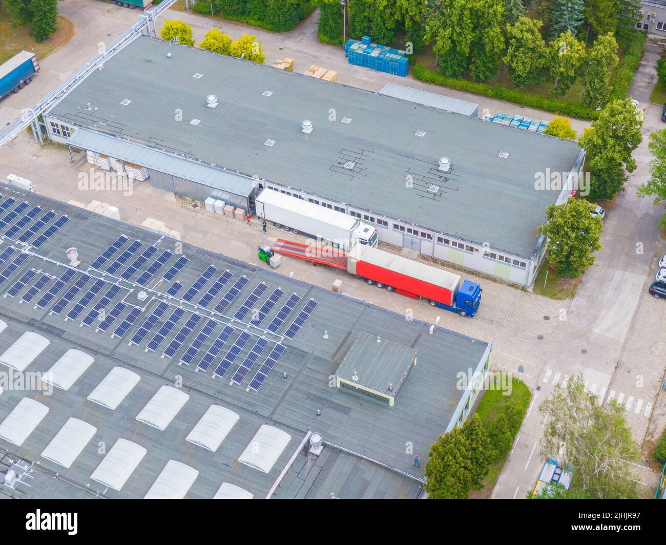 Aerial Shot of Industrial Warehouse/ Storage Building/ Loading ...