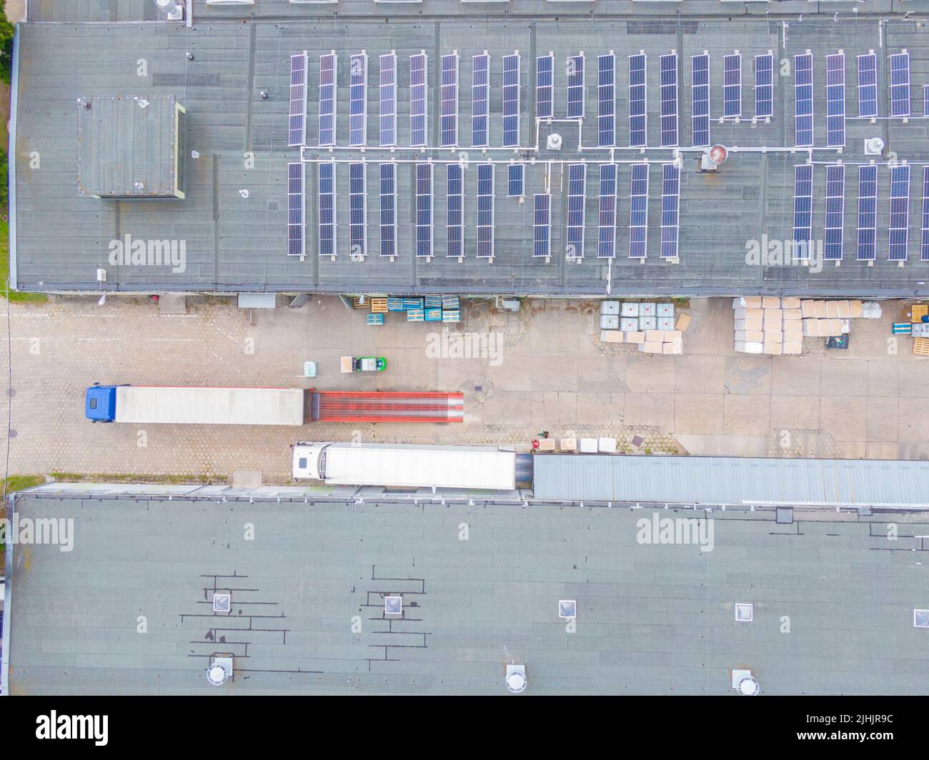 Aerial Shot of Industrial Warehouse/ Storage Building/ Loading ...
