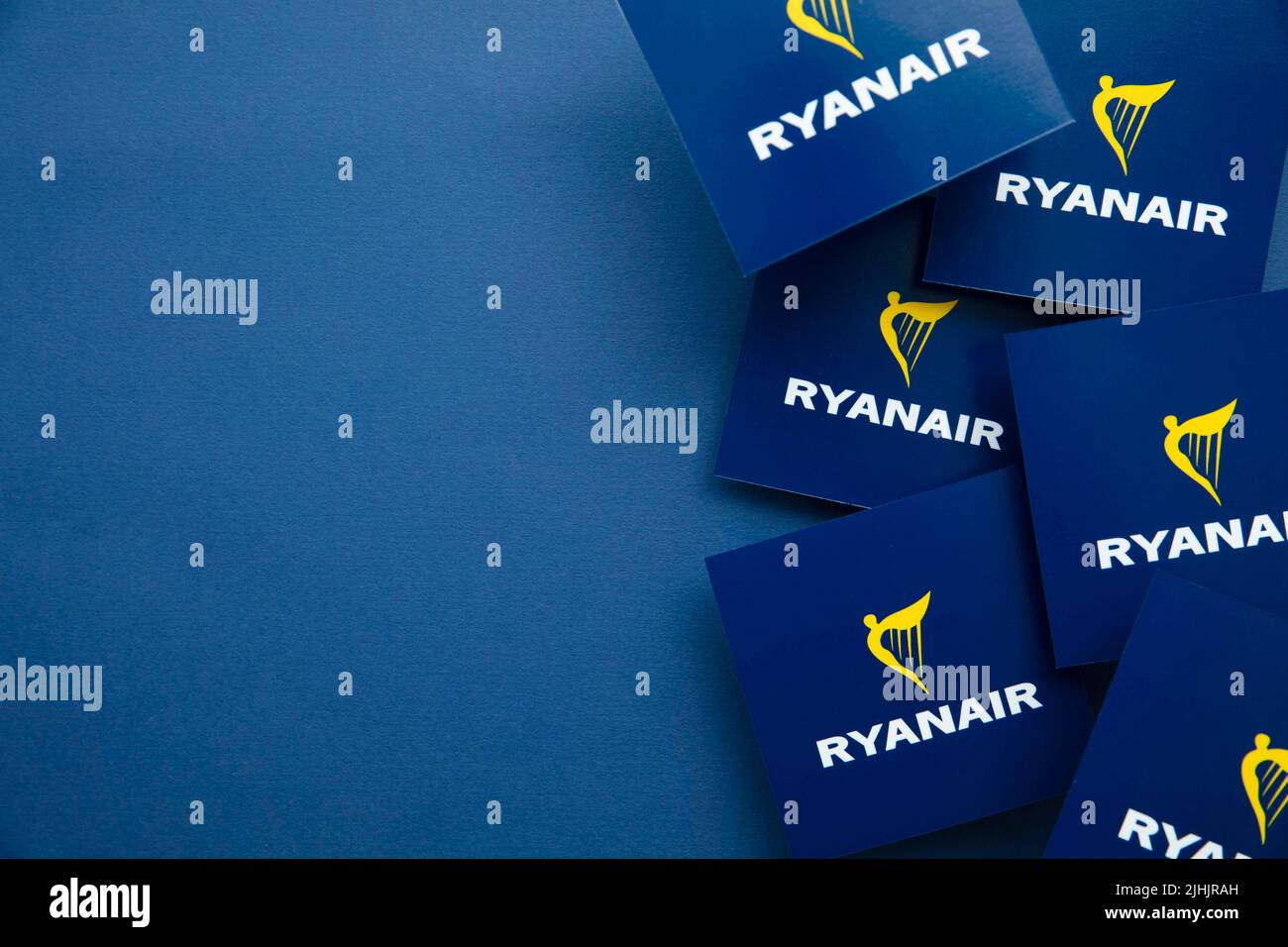LONDON, UK - July 2022: Ryanair airline company logo. Ryanair are a ...