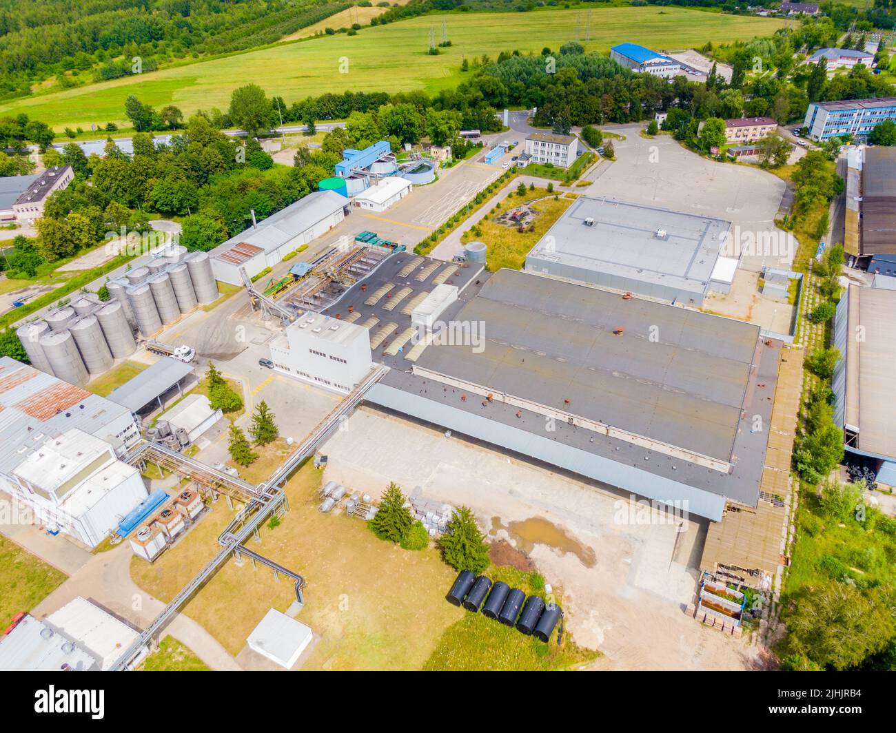 Aerial view of goods warehouse. Logistics center delivery in industrial ...