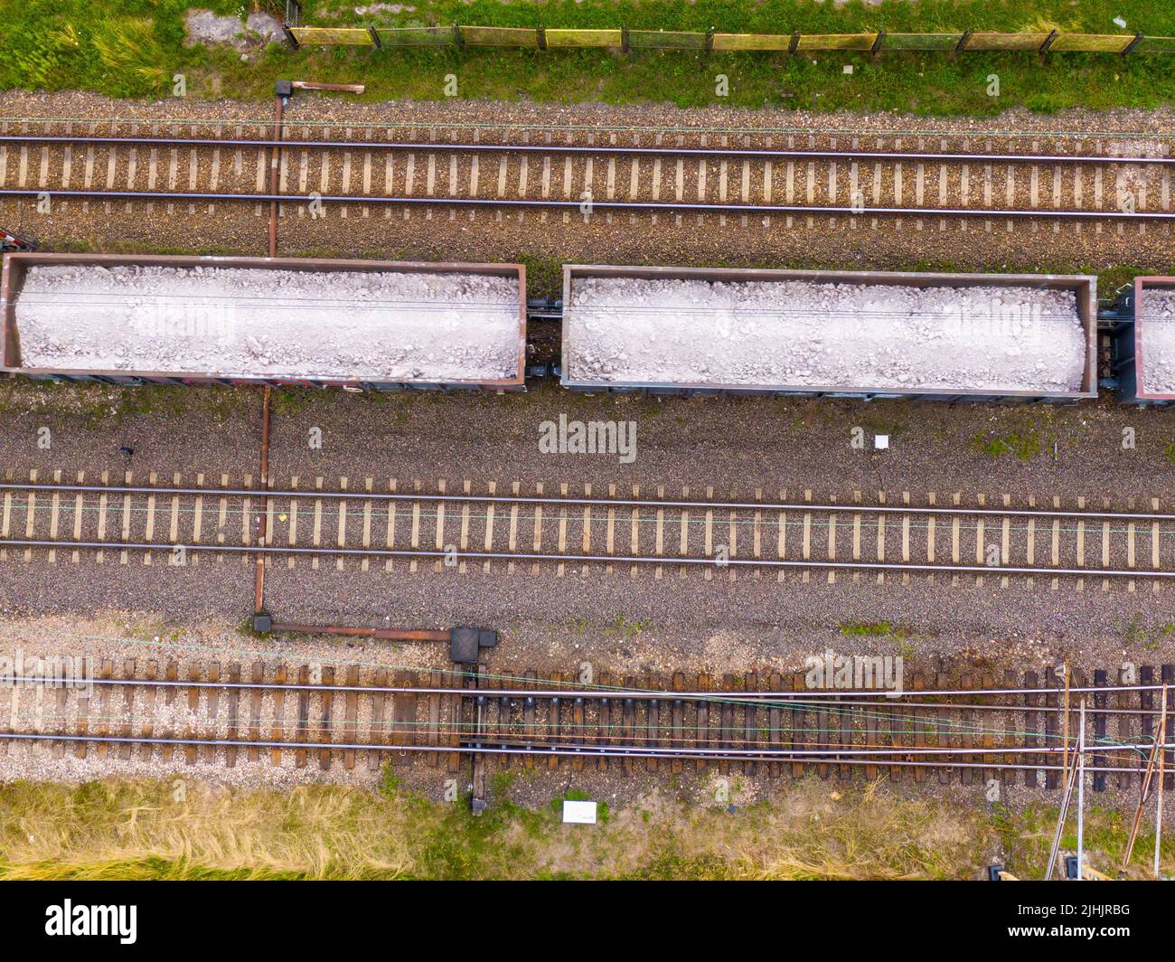 Two parallel railroads. aerial view Stock Photo - Alamy