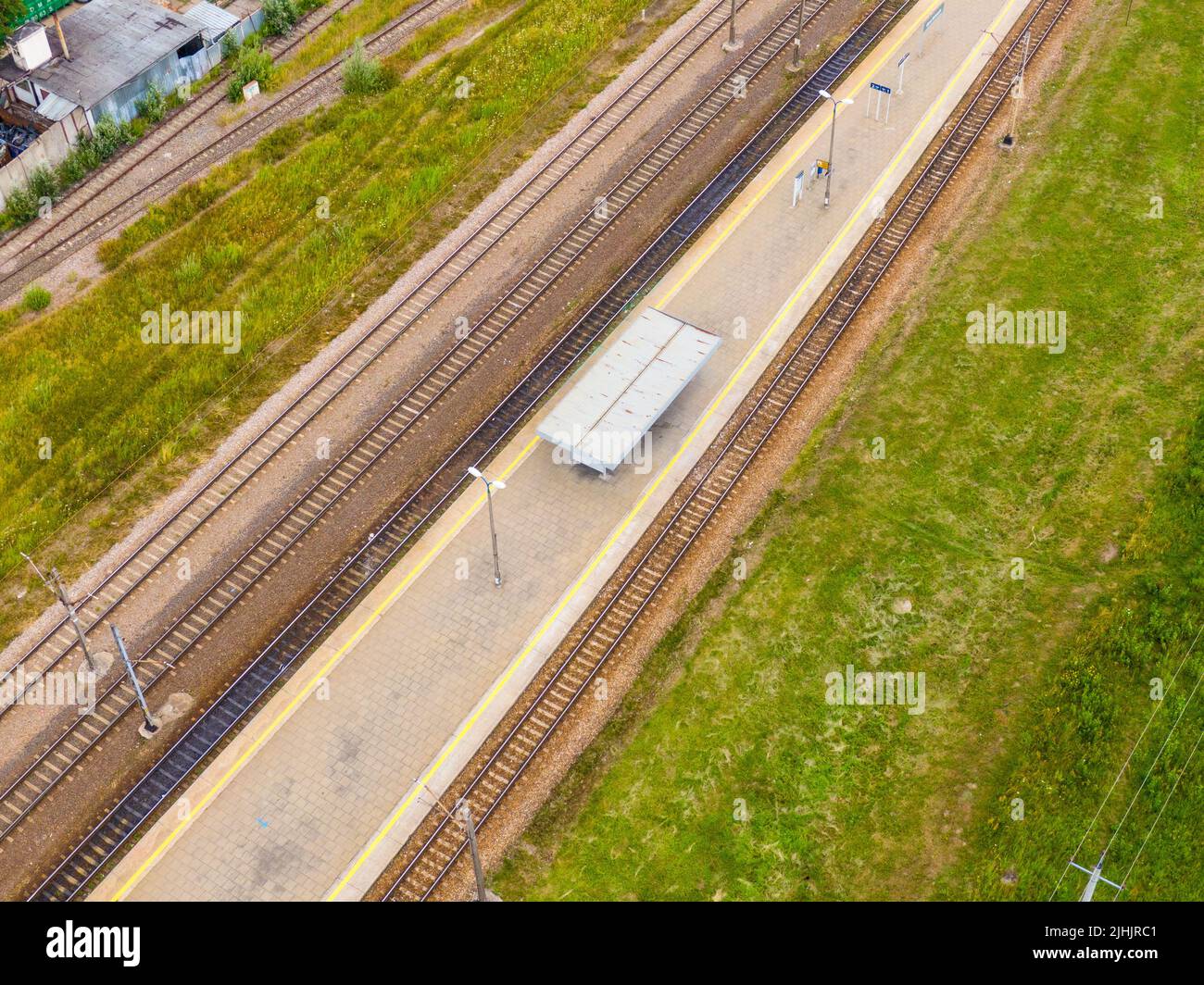 Two parallel railroads. aerial view Stock Photo - Alamy