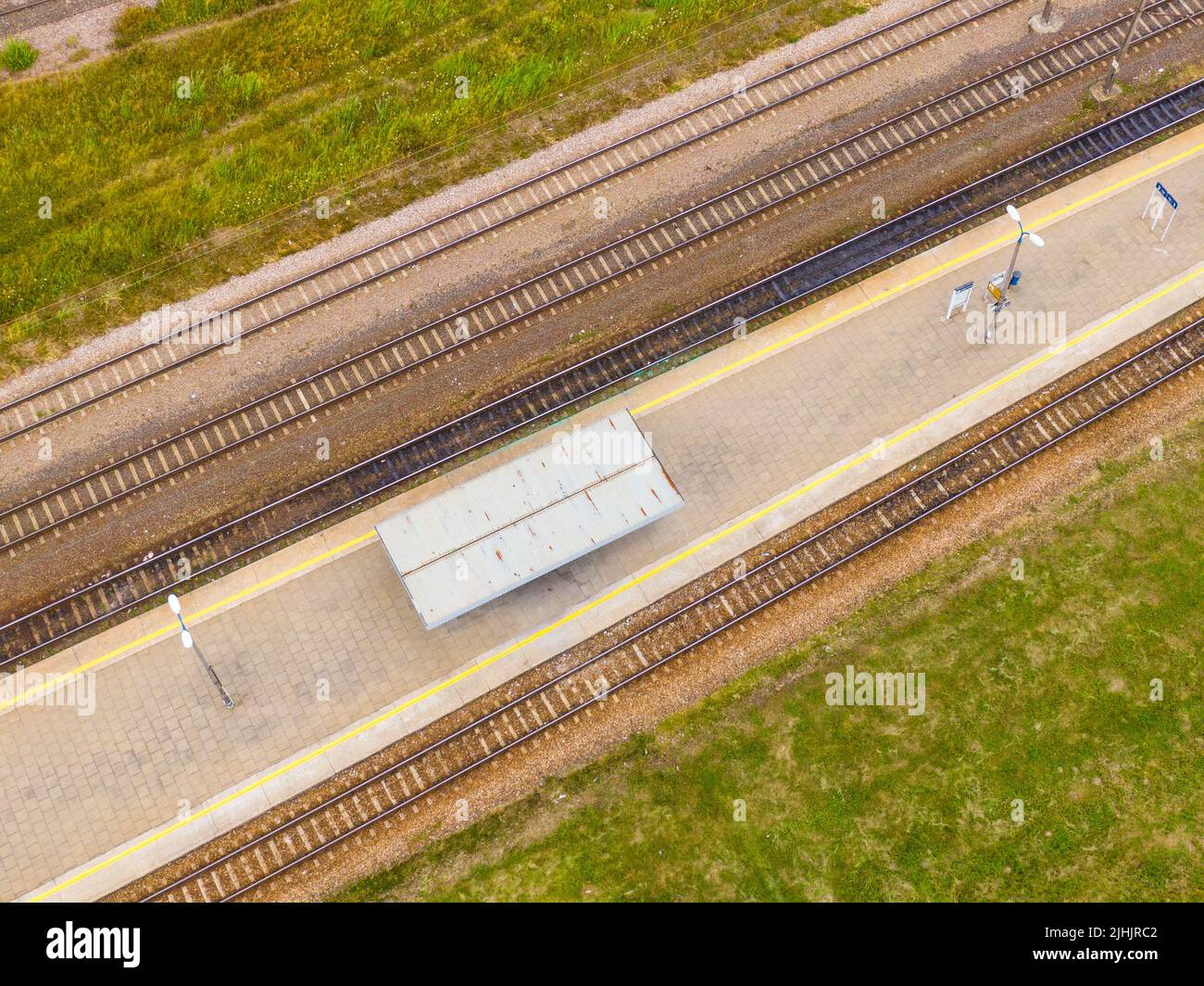 Two parallel railroads. aerial view Stock Photo - Alamy