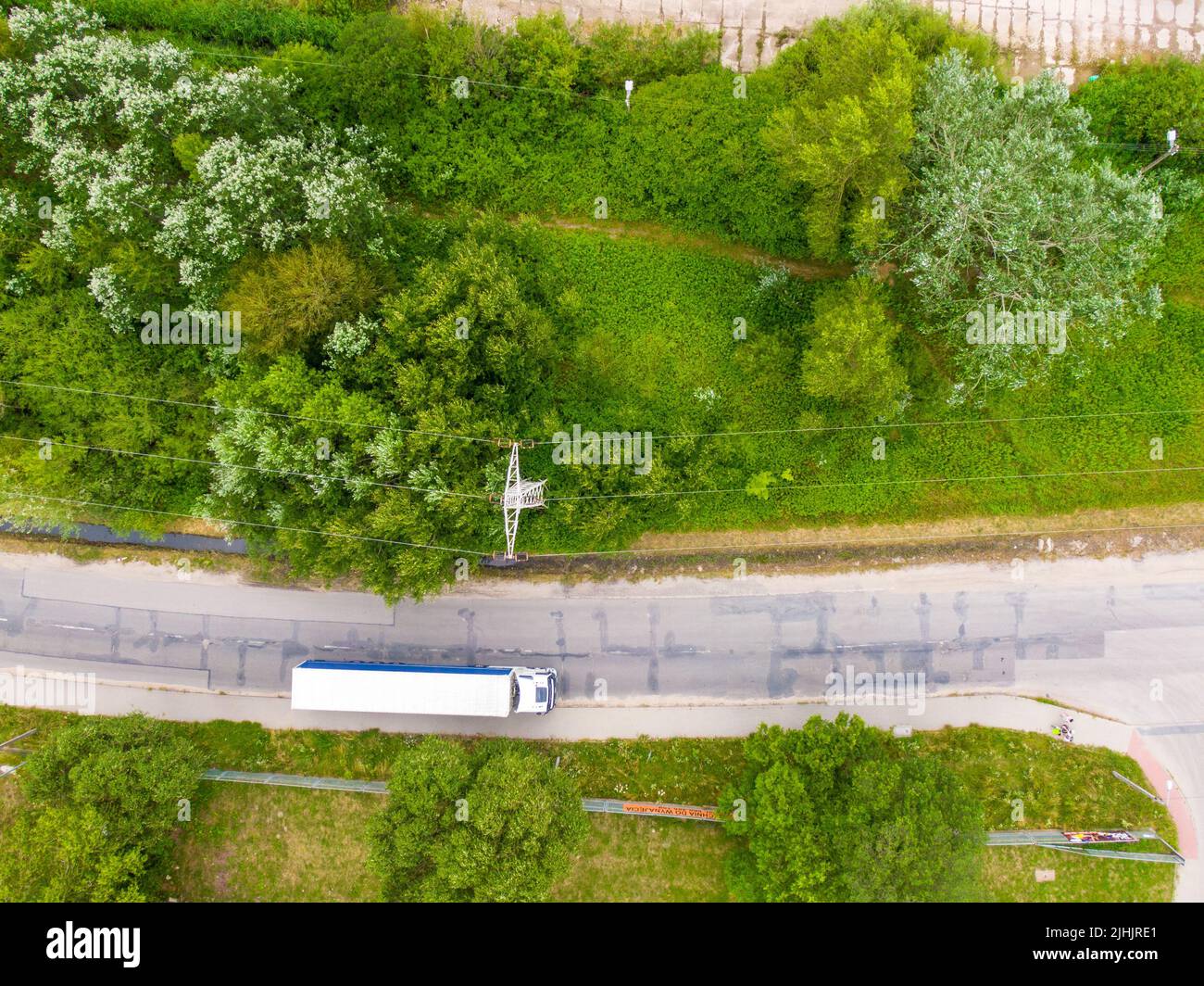 Aerial view of goods warehouse. Logistics center delivery in industrial ...