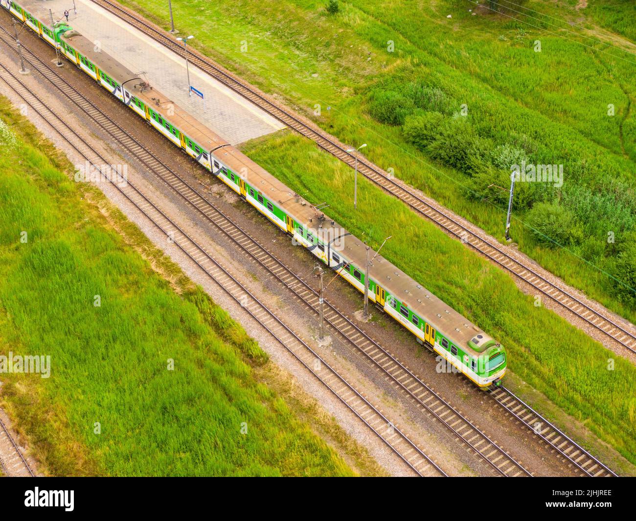 Two parallel railroads. aerial view Stock Photo - Alamy