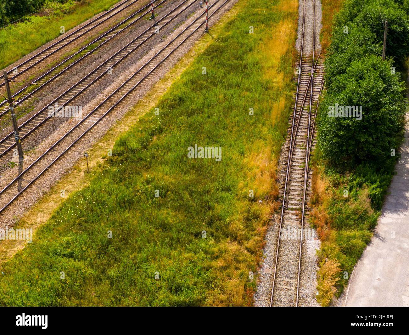 Two parallel railroads. aerial view Stock Photo - Alamy
