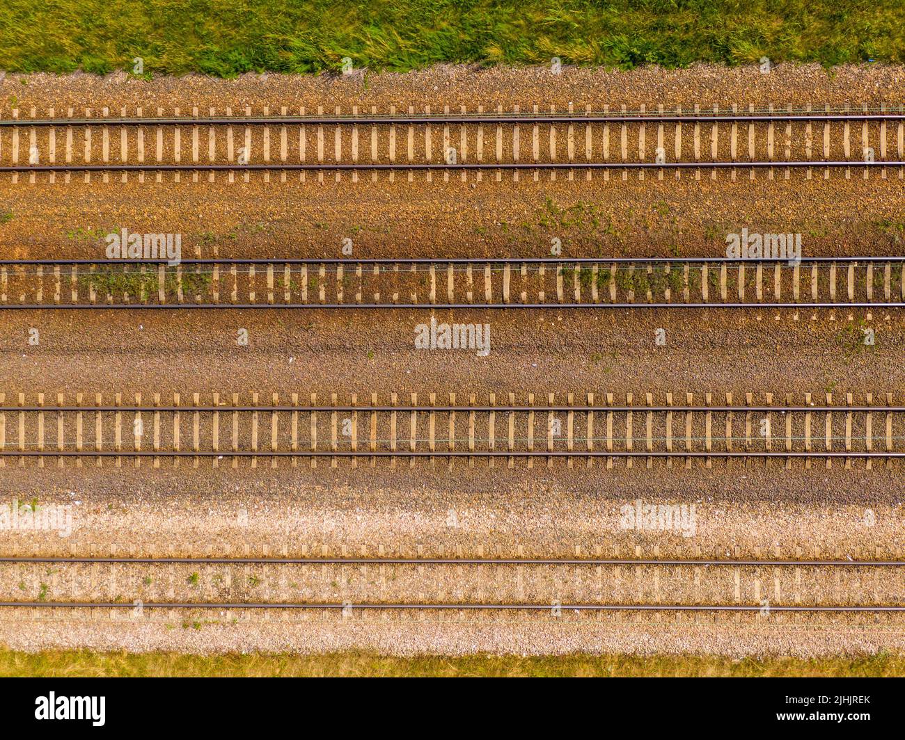 Two parallel railroads. aerial view Stock Photo - Alamy