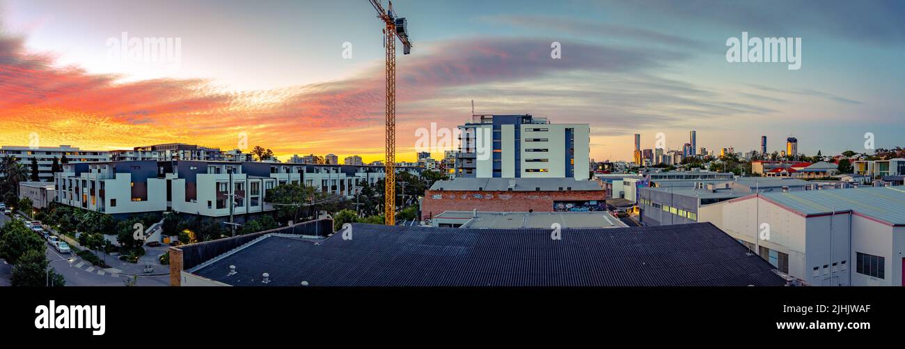 Brisbane, Australia - Panorama view of the West End suburb with a city ...