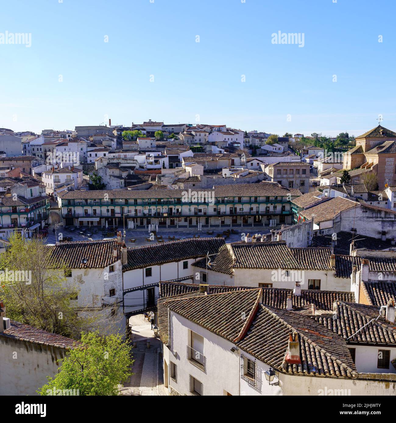Panoramic view of a medieval town in Spain, typical for tourism, with ...
