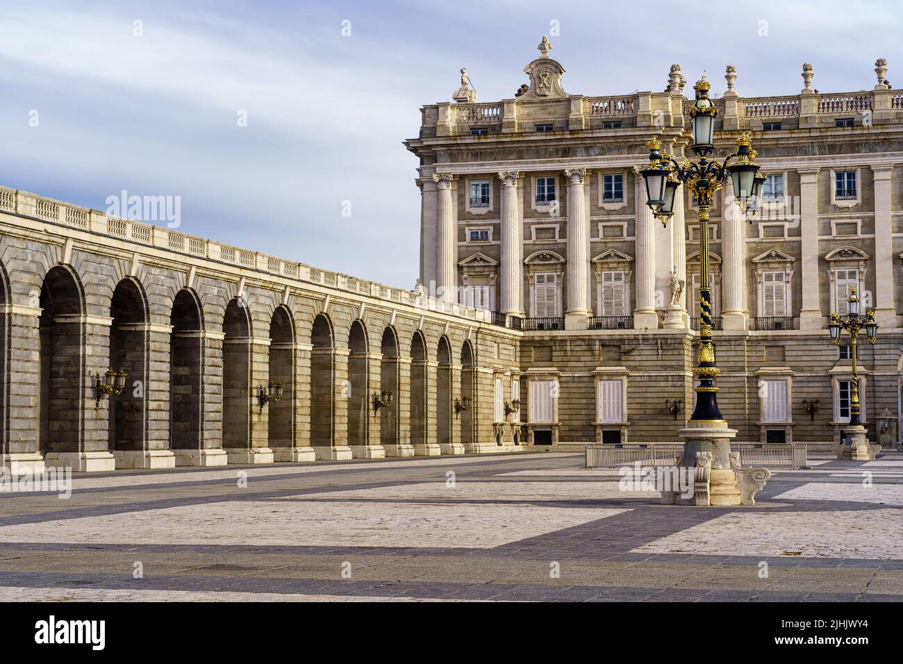 Detail of the outer courtyard of the royal palace of Madrid, with ...