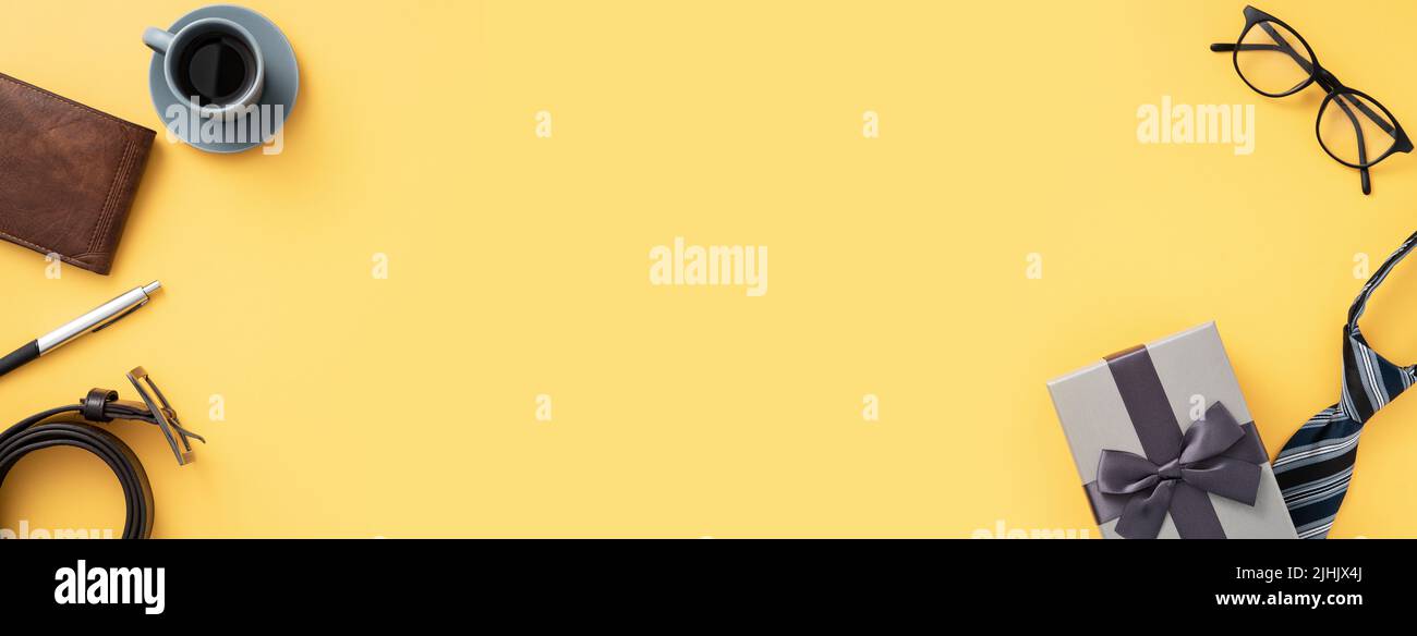 Father's day gift idea design concept with gift box on yellow ...