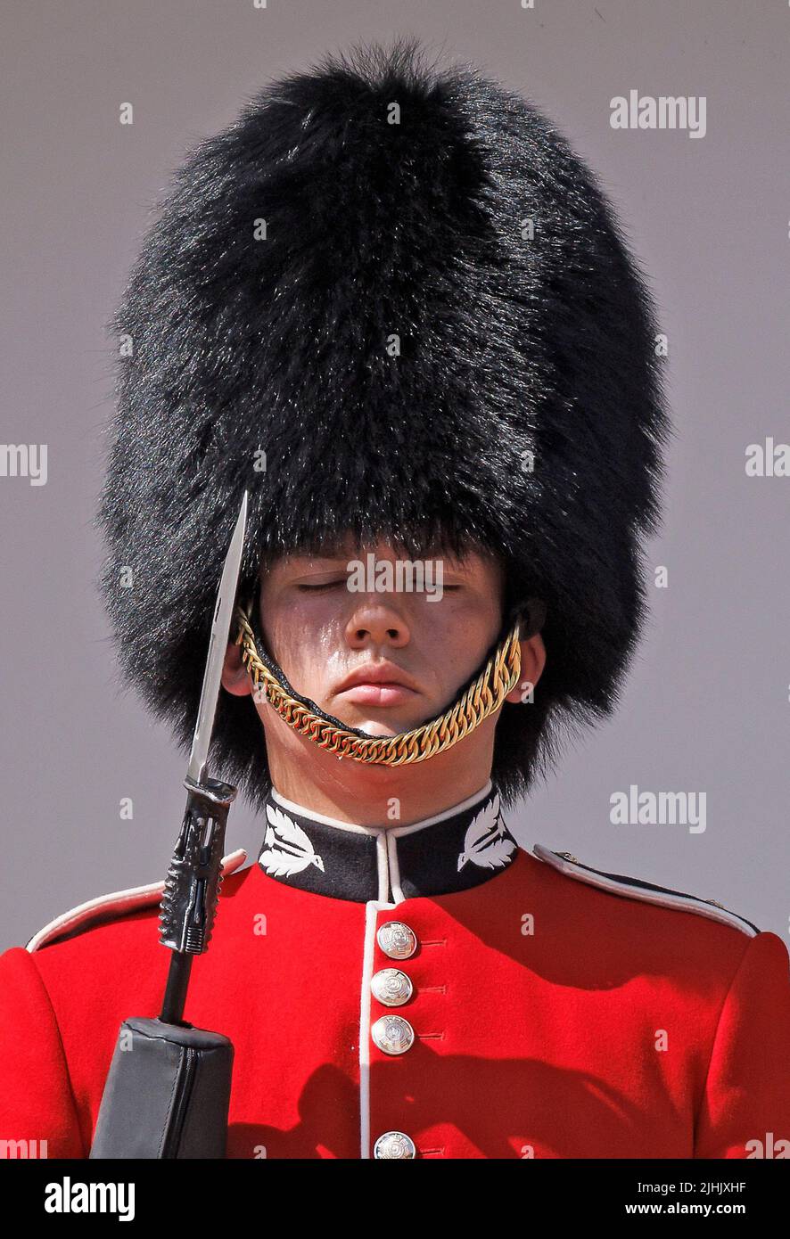 London, UK. 19th July, 2022. A British soldier wearing a traditional ...