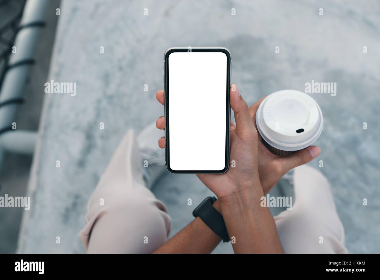 close-up phone on hand holding above view angle Stock Photo - Alamy