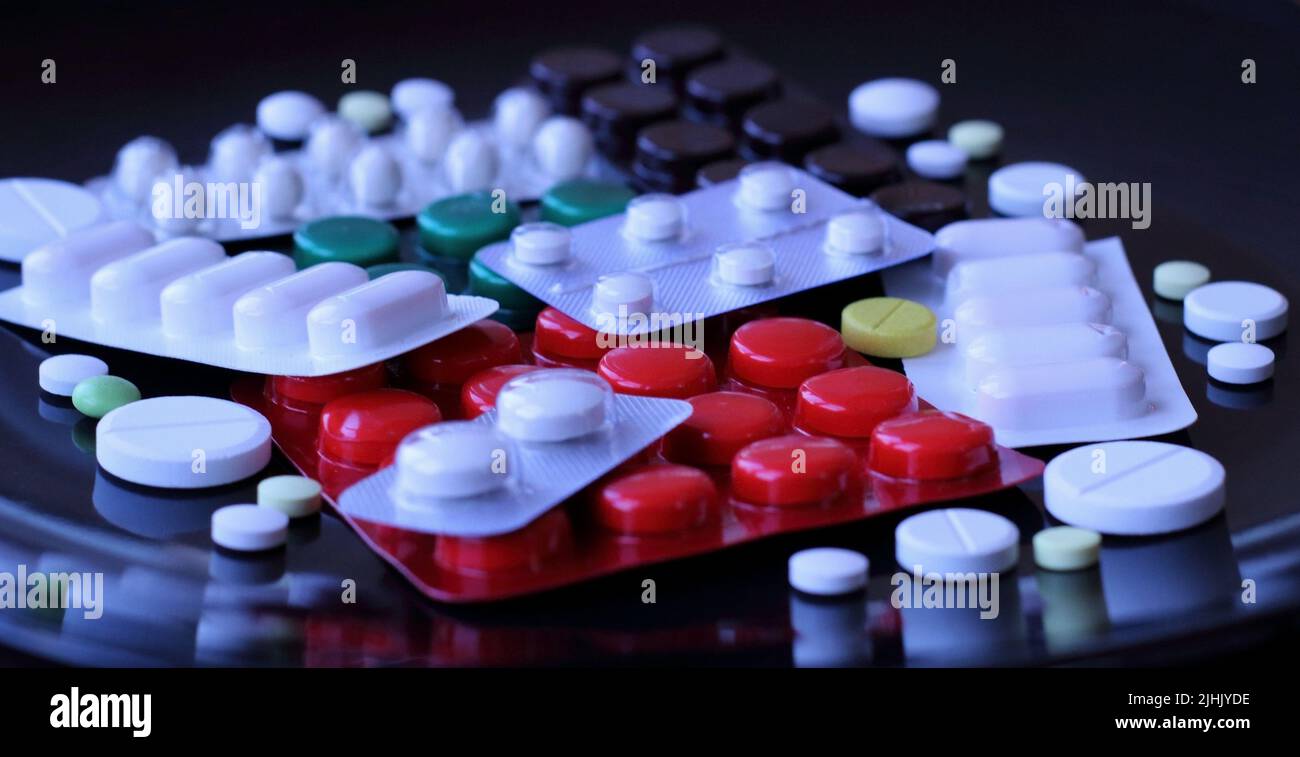 Colored Tablets Blister Packs Angle View Stock Photo Stock Photo - Alamy